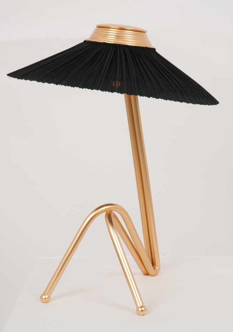 Freevolle Sculpture Table Lamp, Handmade Brass Body, Black Linen For ...