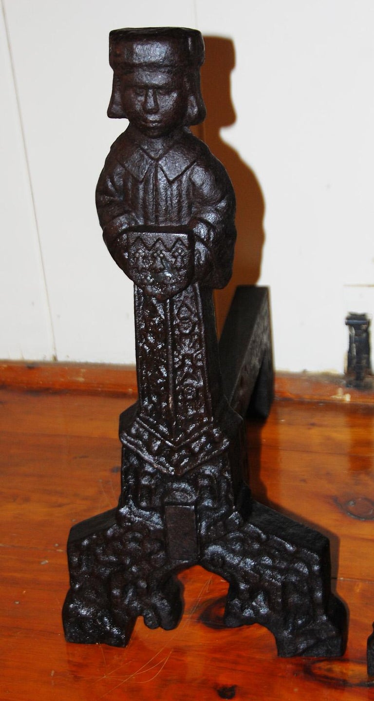 French 16th Century Cast Iron Andirons of Courtiers of Significant Size ...