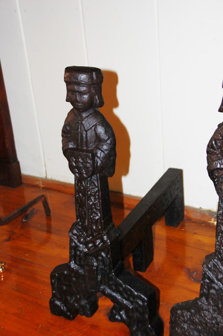French 16th Century Cast Iron Andirons of Courtiers of Significant Size ...