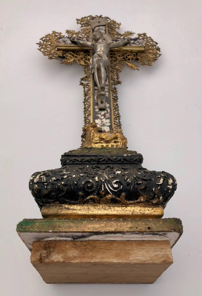 French 1700s Large Crucifix Made of Wood, Metal, Plaster and Mother-of ...