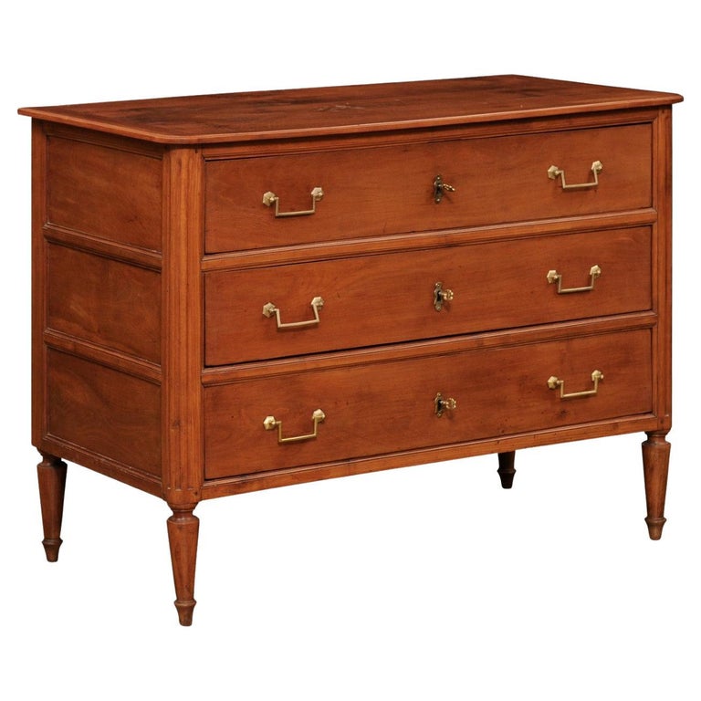 French 1790s Louis XVI Period Cherry Three-Drawer Commode with Fluted ...