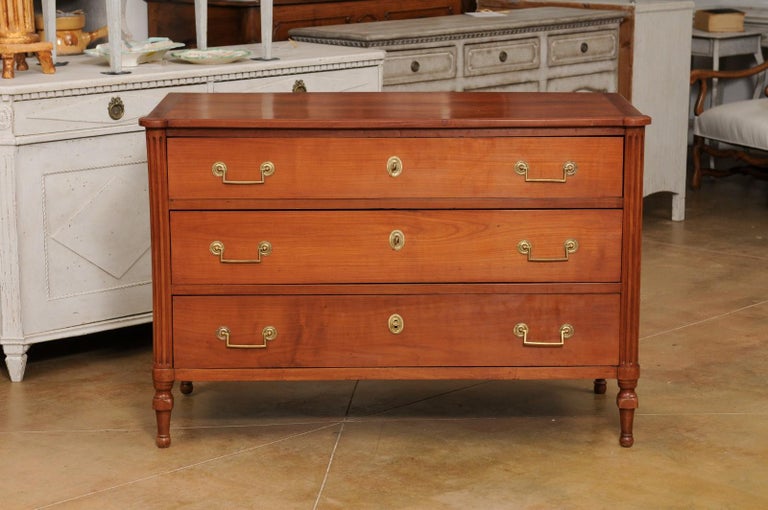 French 1790s Louis XVI Period Three-Drawer Cherry Commode with Brass ...