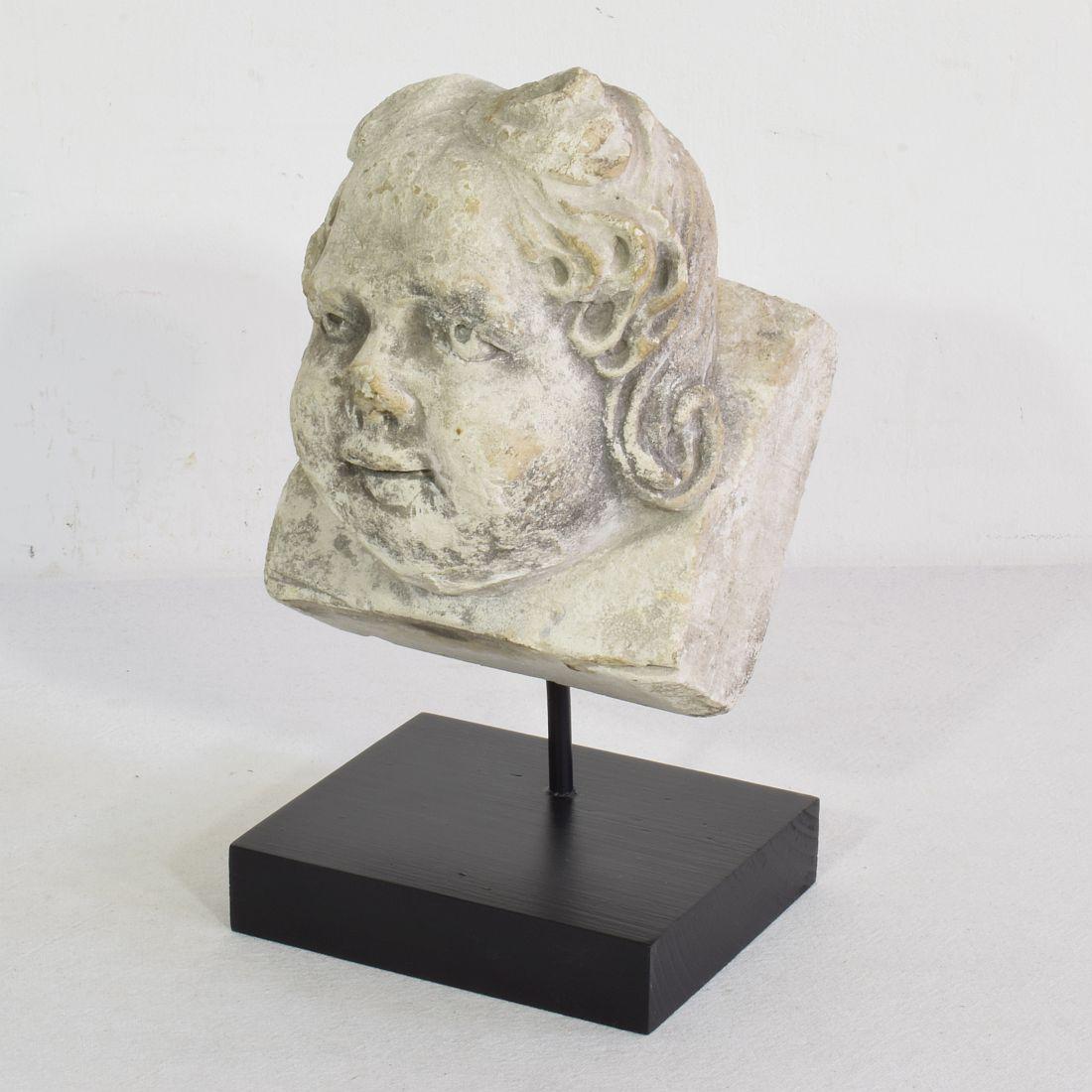 French, 17th / 18th Century Carved Stone Angel Head Ornament at 1stDibs