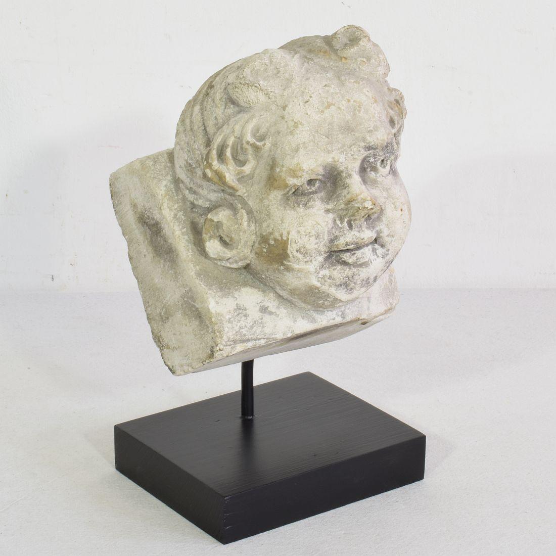 French, 17th / 18th Century Carved Stone Angel Head Ornament at 1stDibs
