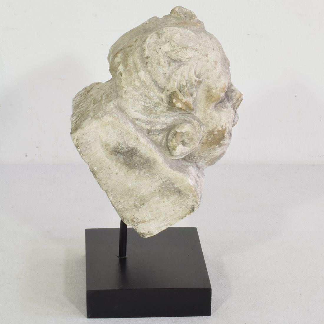 French, 17th / 18th Century Carved Stone Angel Head Ornament at 1stDibs