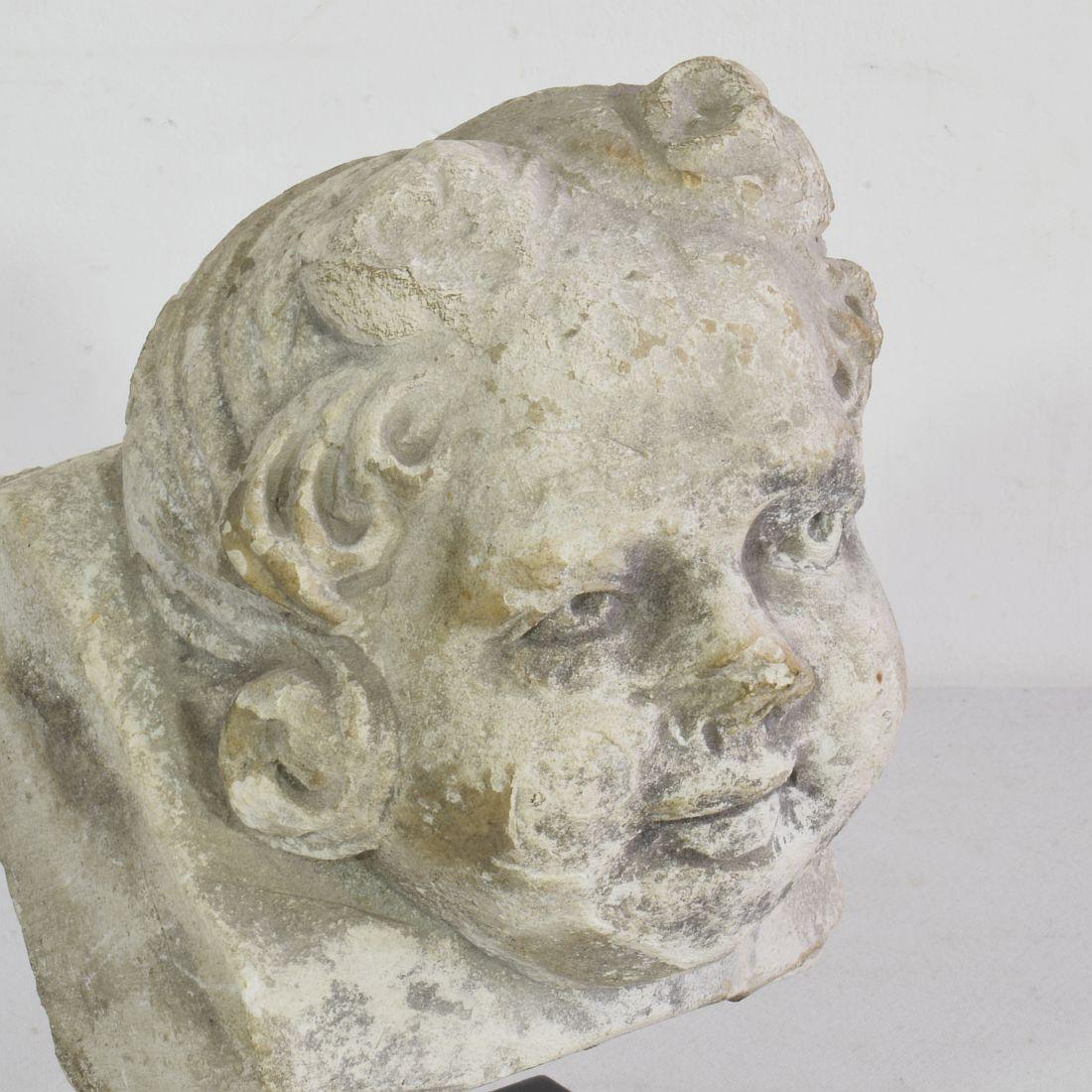 French, 17th / 18th Century Carved Stone Angel Head Ornament at 1stDibs