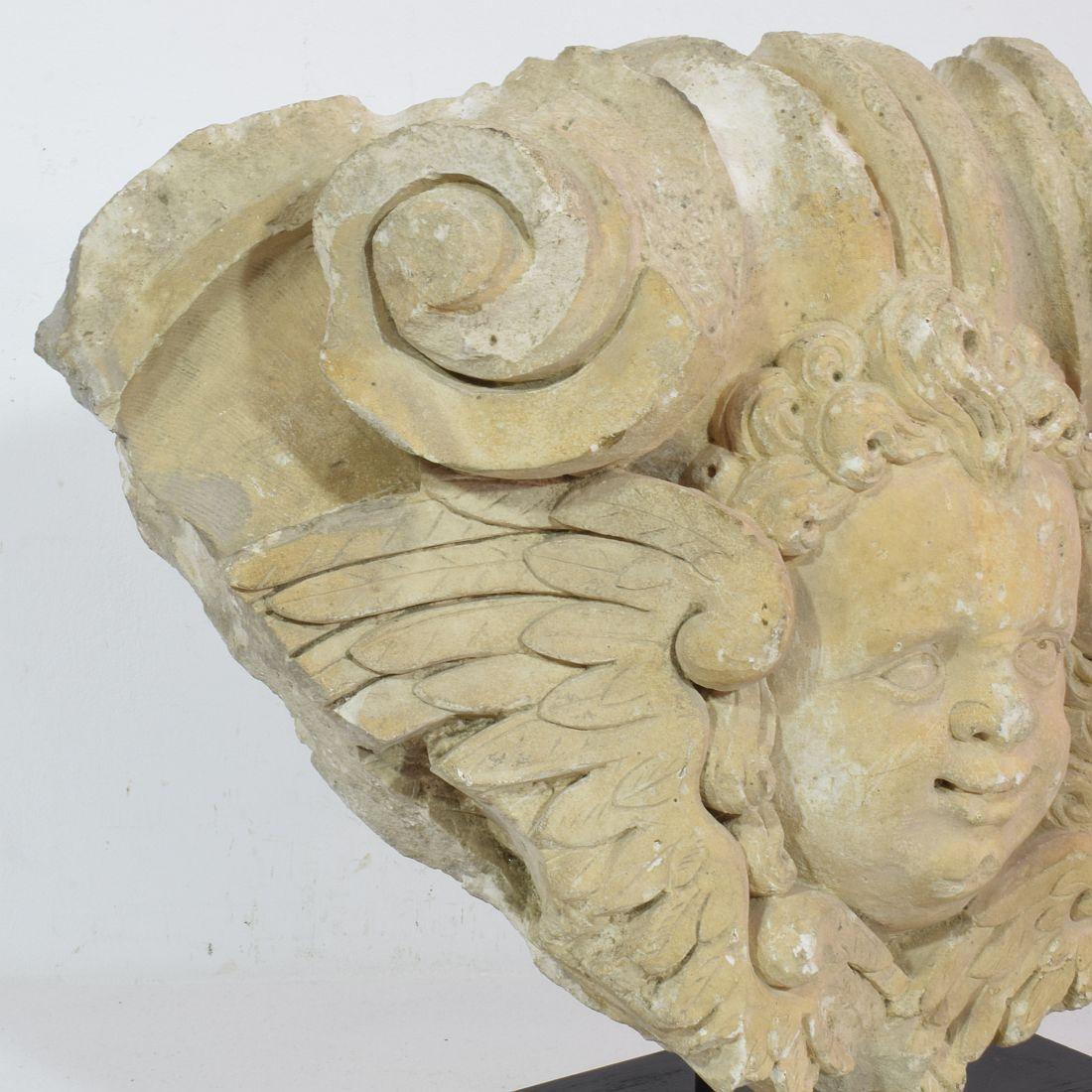 French, 17th / 18th Century Carved Stone Winged Angel Head Ornament For ...