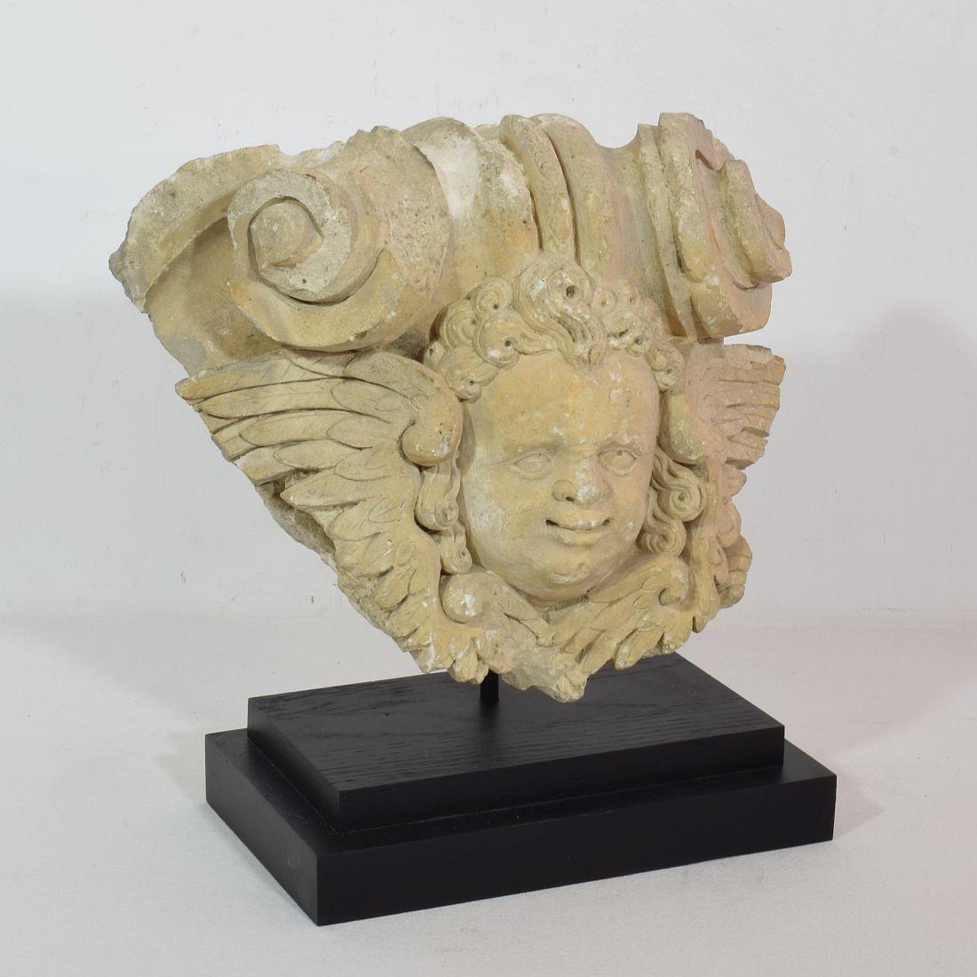 French, 17th / 18th Century Carved Stone Winged Angel Head Ornament For ...