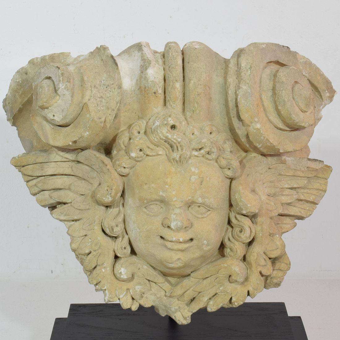 French, 17th / 18th Century Carved Stone Winged Angel Head Ornament For ...