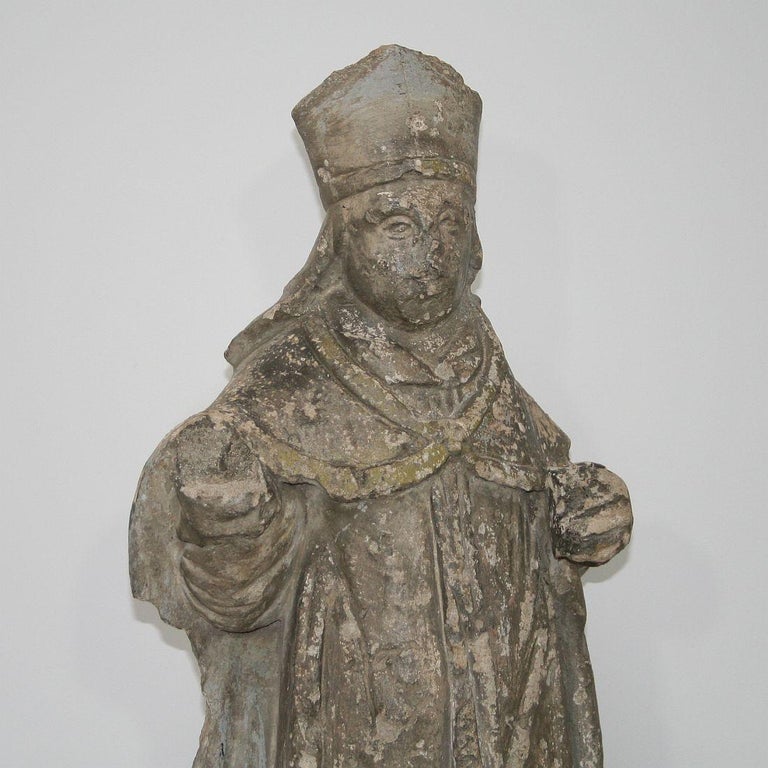 French, 17th Century Carved Stone Statue of Saint Nicholas at 1stDibs