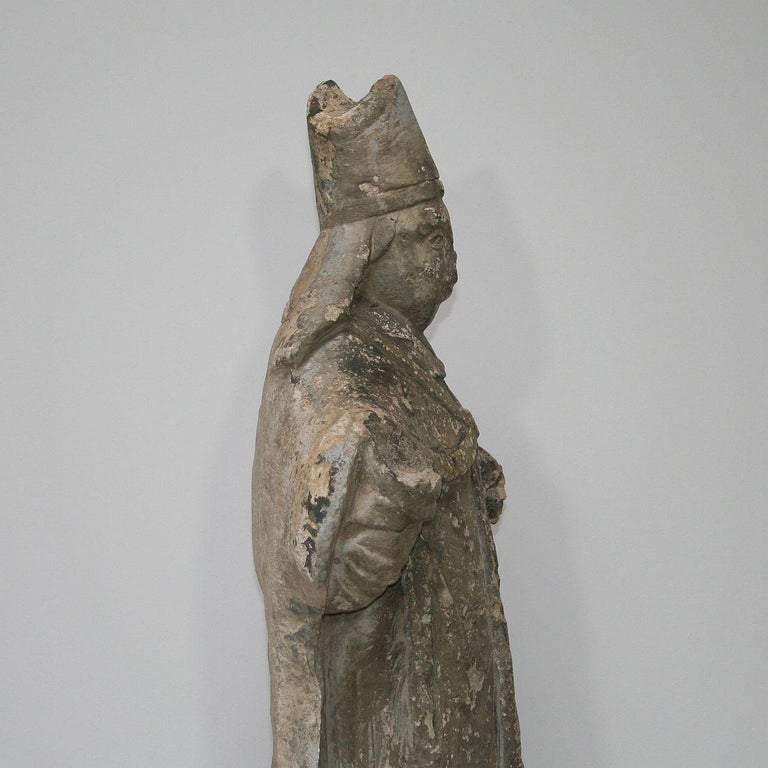 French, 17th Century Carved Stone Statue of Saint Nicholas at 1stDibs