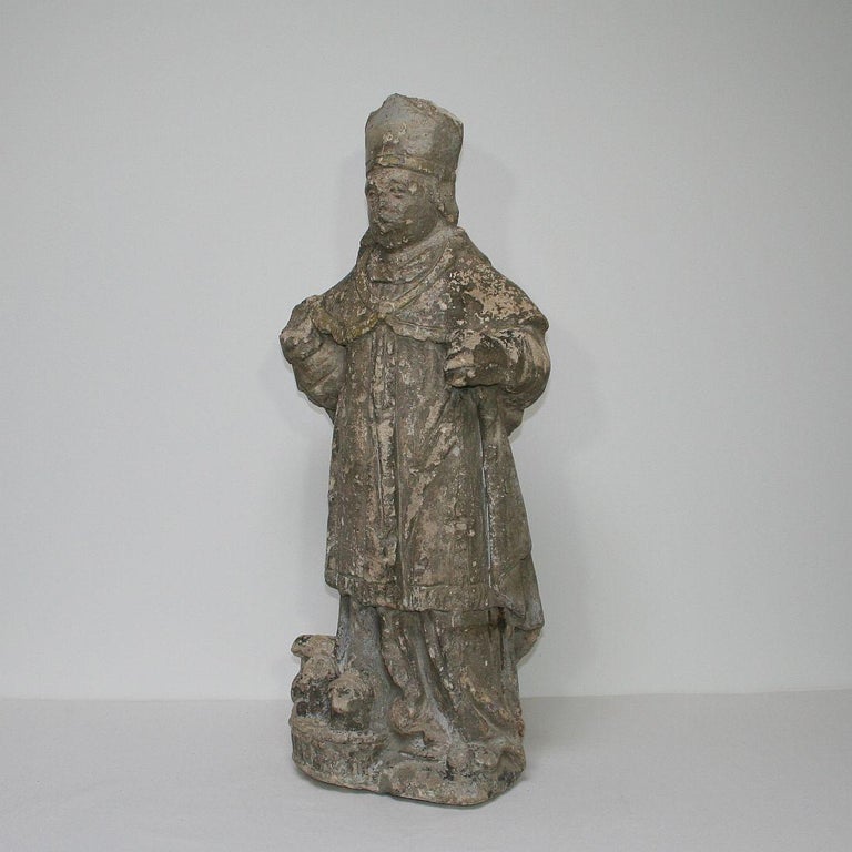 French, 17th Century Carved Stone Statue of Saint Nicholas at 1stDibs