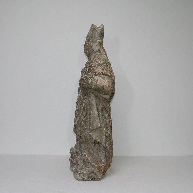 French, 17th Century Carved Stone Statue of Saint Nicholas at 1stDibs