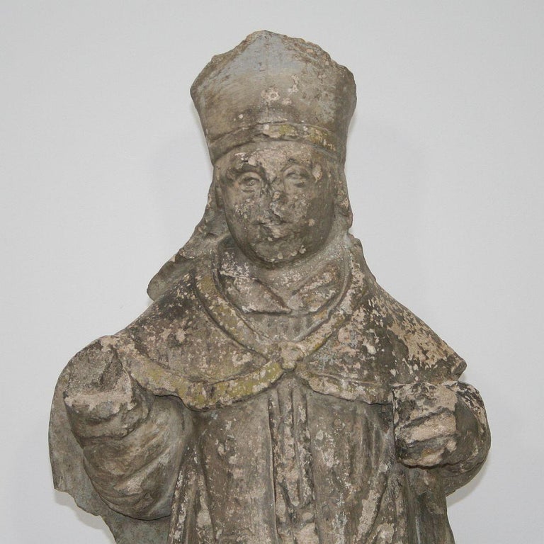 French, 17th Century Carved Stone Statue of Saint Nicholas at 1stDibs