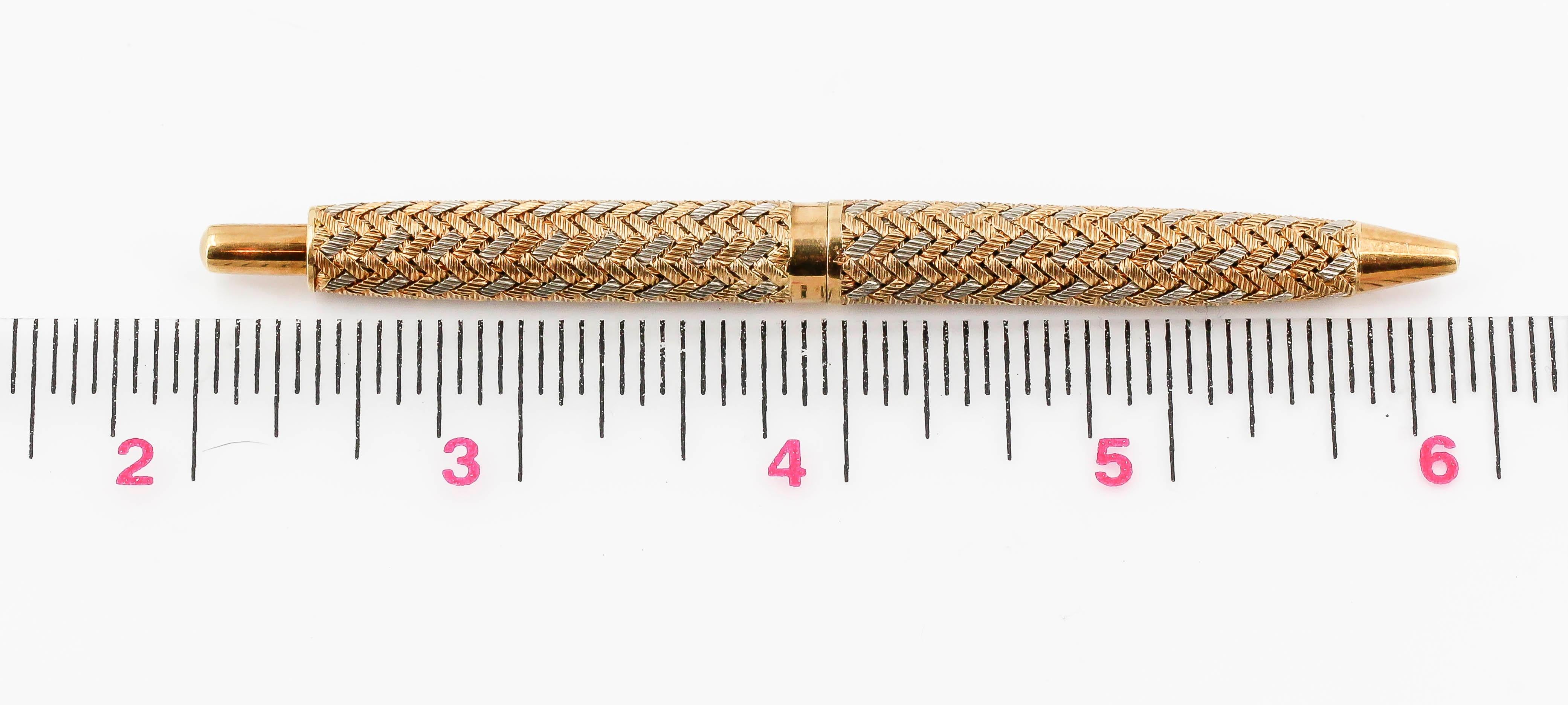 French 18 Karat Two-Tone Gold Basket Weave Ballpoint Purse Pen at 1stDibs