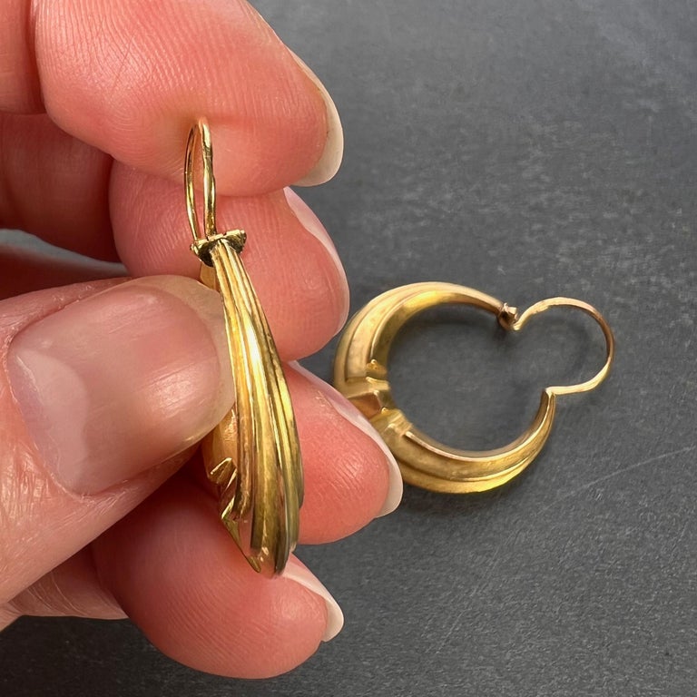 French 18 Karat Yellow Gold Creole Hoop Earrings For Sale at 1stDibs