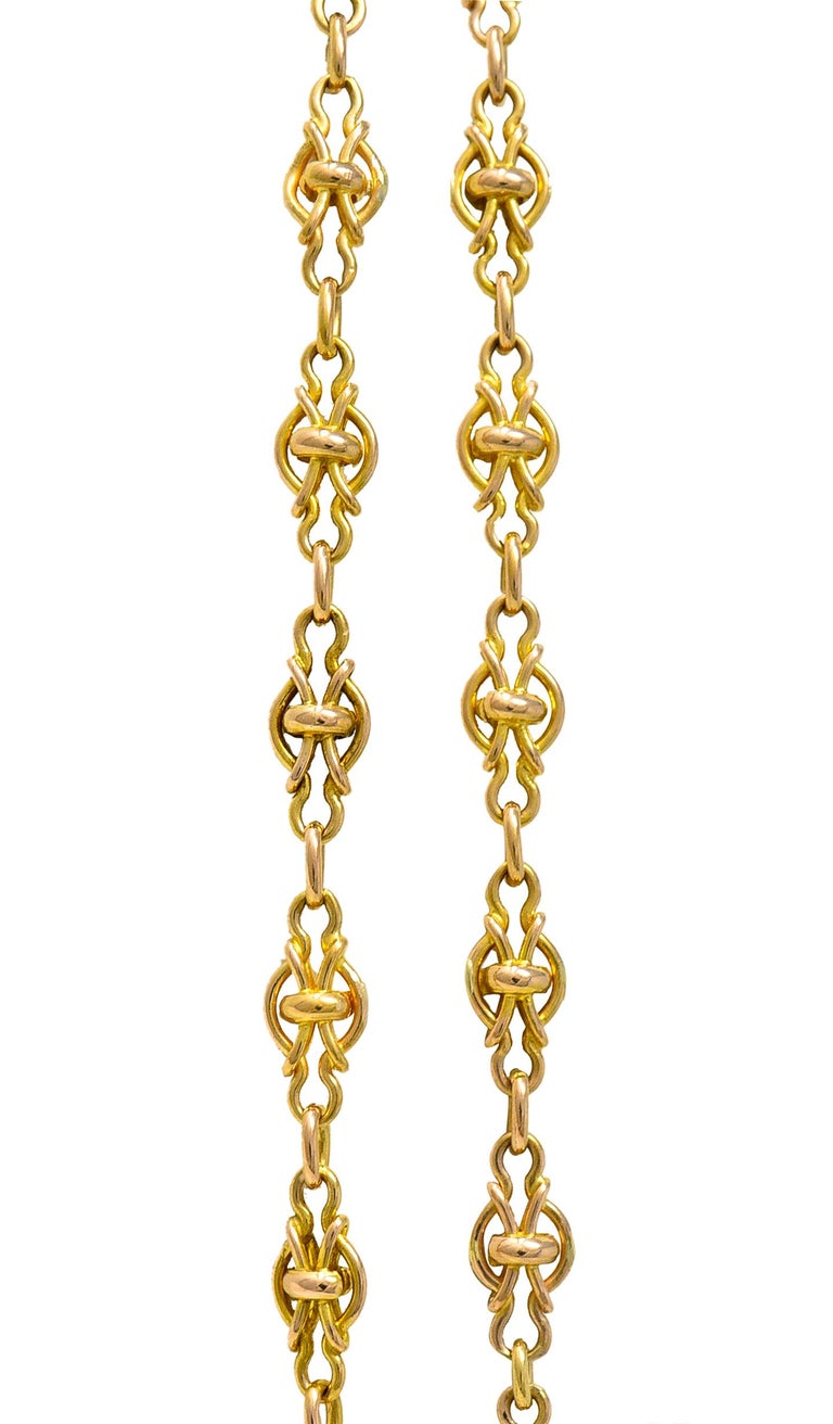 French 18 Karat Yellow Gold Knot Navette Chain Link Antique Chain For ...