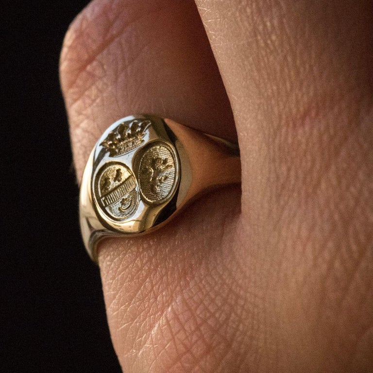 French 18 Karat Yellow Gold Women Arms Signet Ring at 1stDibs
