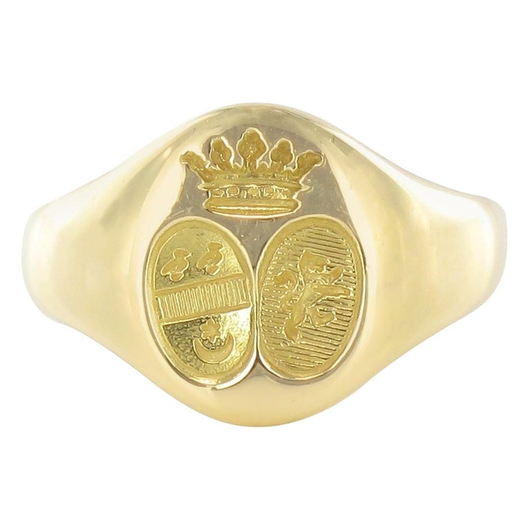 French 18 Karat Yellow Gold Women Arms Signet Ring at 1stDibs