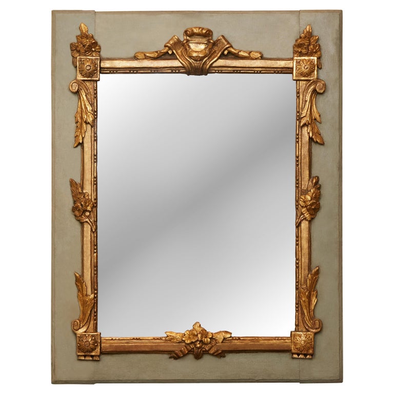 French 1800s Painted and Carved Giltwood Mirror with Cartouche and ...