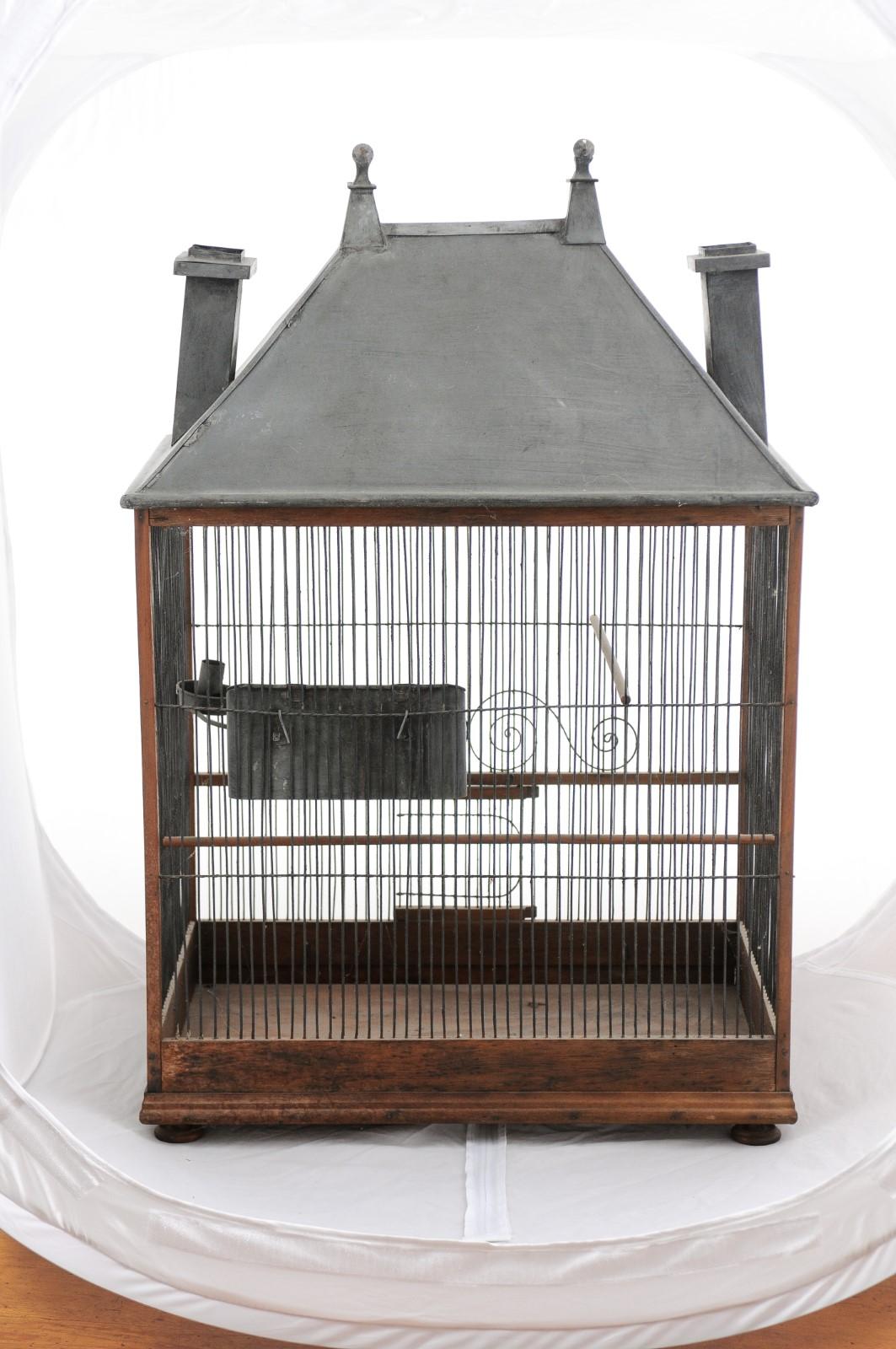 French 1830s Restauration Rustic House-Shaped Bird Cage with Slanted ...