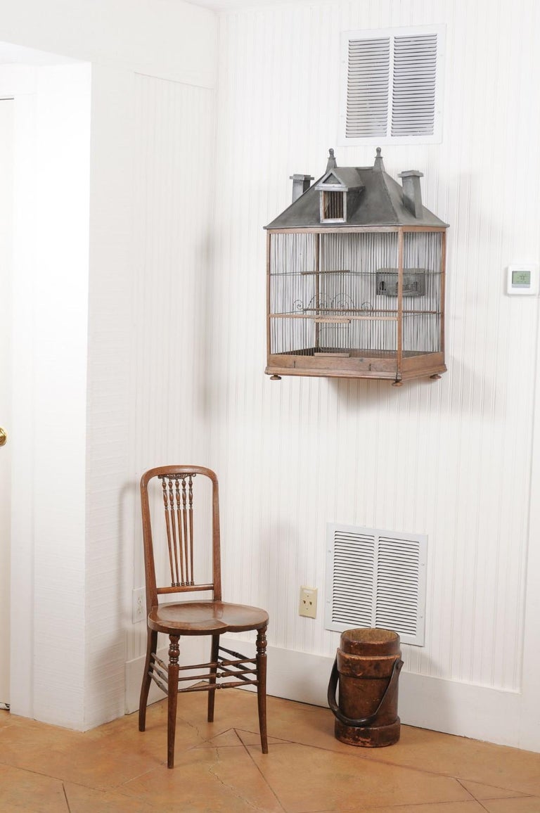 French 1830s Restauration Rustic House-Shaped Bird Cage with Slanted ...