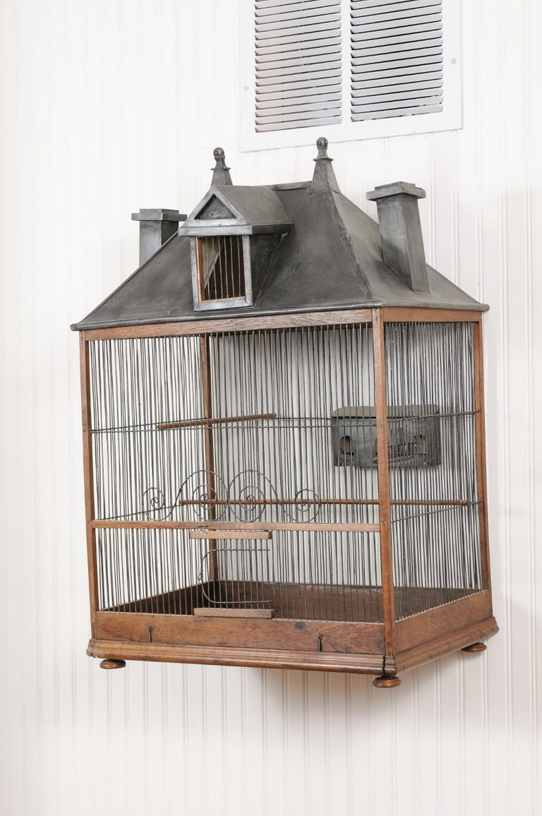 French 1830s Restauration Rustic House-Shaped Bird Cage with Slanted ...