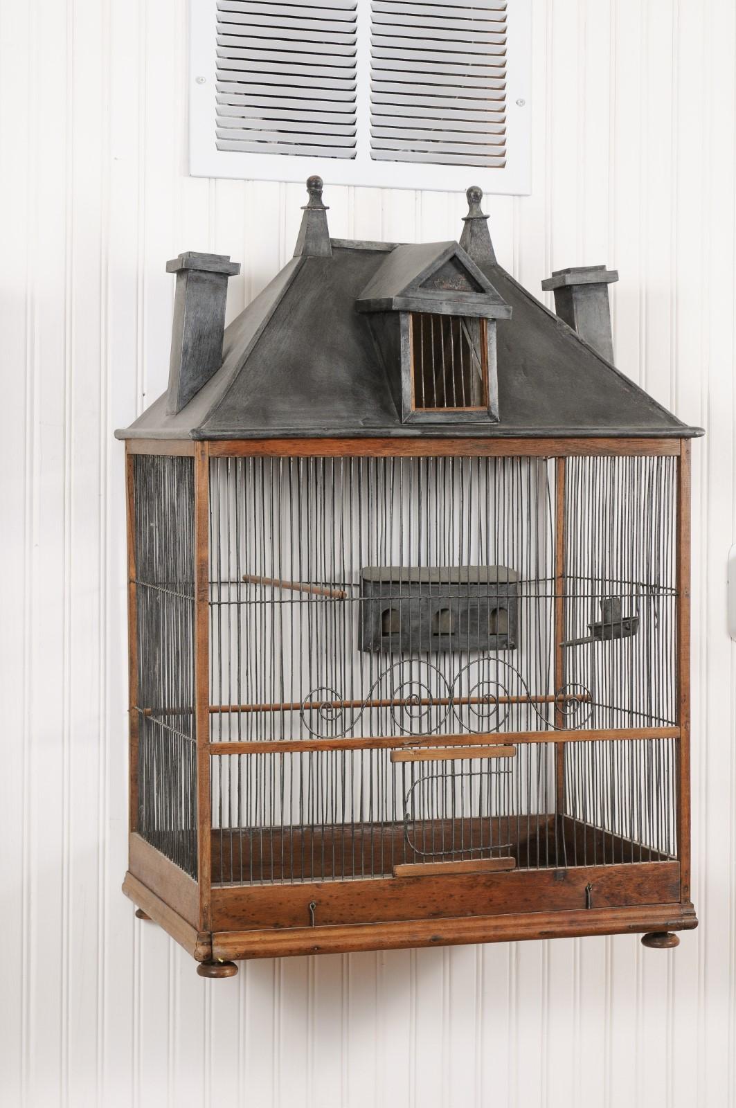 French 1830s Restauration Rustic House-Shaped Bird Cage with Slanted ...