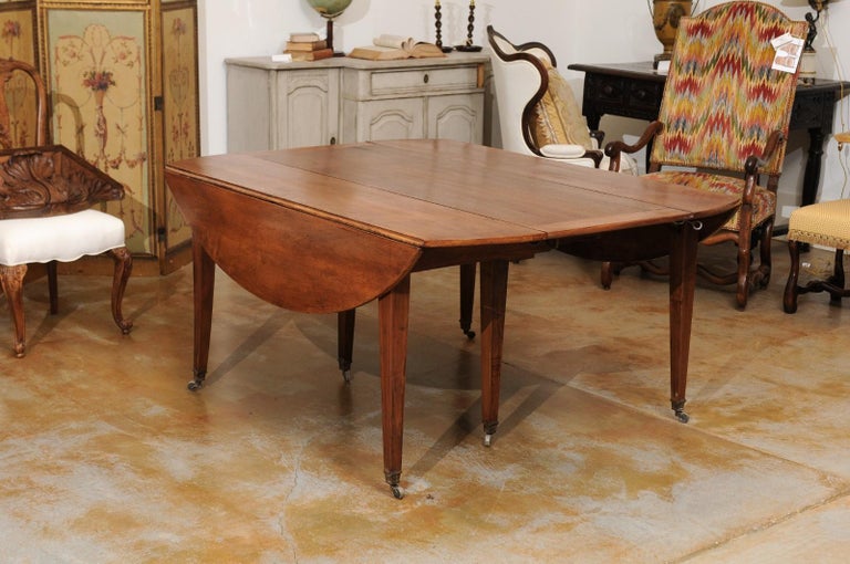 French 1850s Walnut Oval Extension Dining Table with Four Removable ...