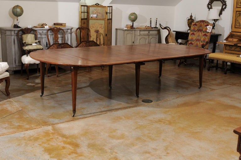 French 1850s Walnut Oval Extension Dining Table with Four Removable ...