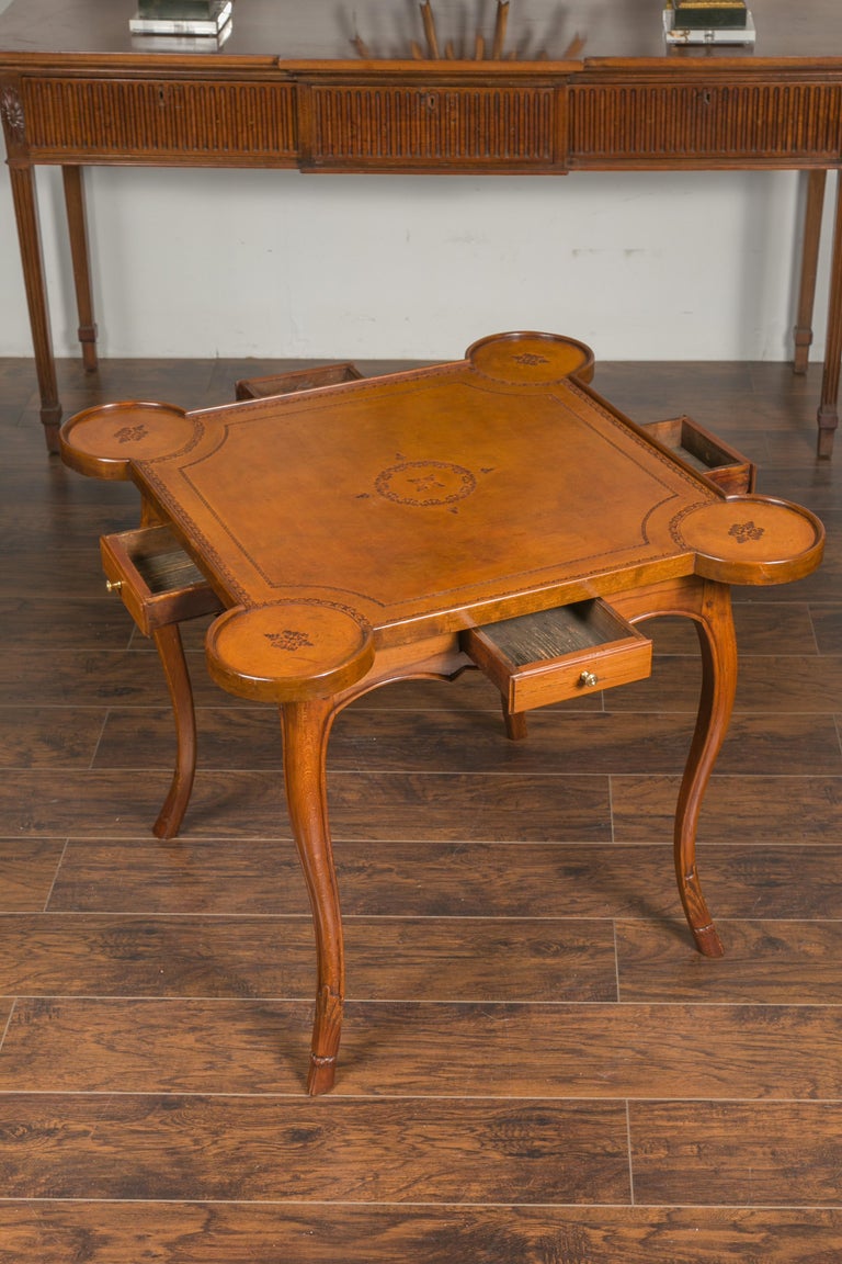 French 1860s Napoleon III Walnut Game Table with Four Drawers and ...
