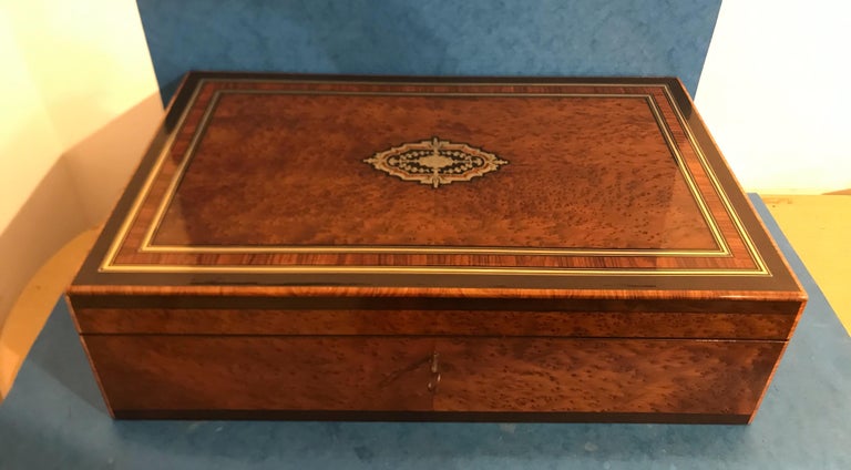French 1870 Burr Cedar Large Jewellery Trunk at 1stDibs