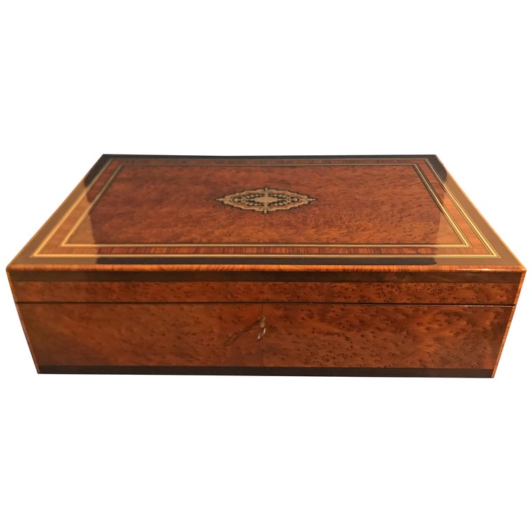 French 1870 Burr Cedar Large Jewellery Trunk at 1stDibs
