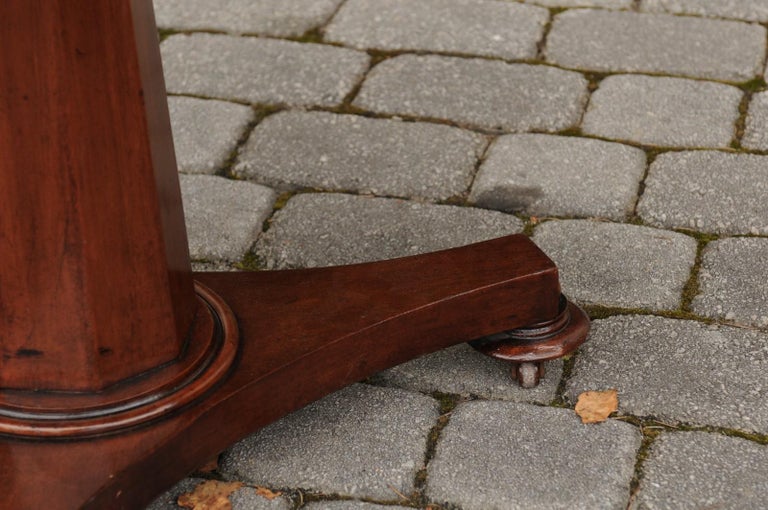 French 1870s Round Walnut Table with Hexagonal Pedestal Base on Casters ...