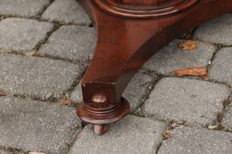 French 1870s Round Walnut Table with Hexagonal Pedestal Base on Casters ...