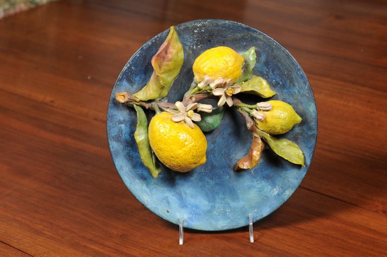 French 1880s Barbotine Provençale Plate with Lemons and Leafy Decor at ...