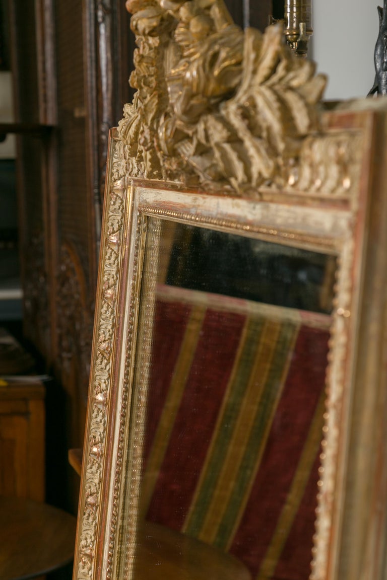 French 1880s Gilt and Painted Mirror with Carved Floral Wreath, Torch ...