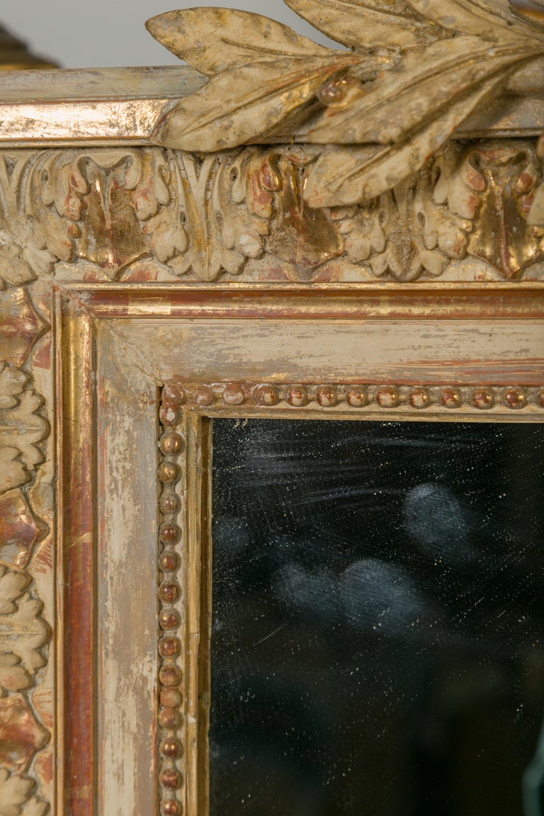 French 1880s Gilt and Painted Mirror with Carved Floral Wreath, Torch ...