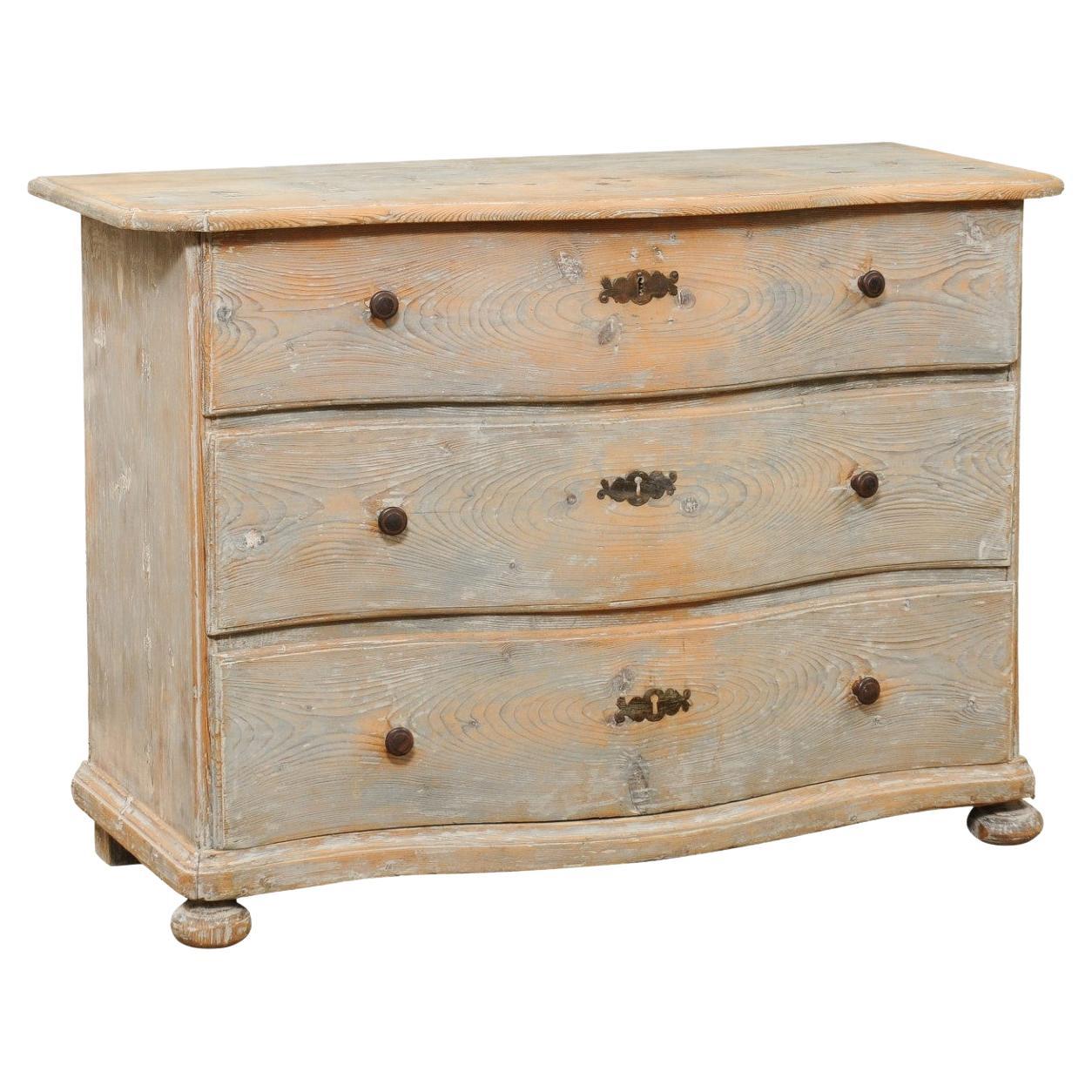 French 1890s Painted Pine, Serpentine Front Three-Drawer Commode with ...