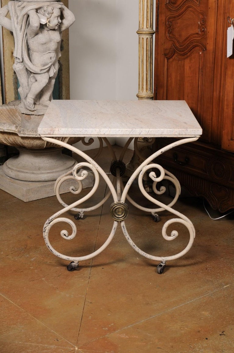 French 1890s Patisserie Table with Painted Iron Scrolling Base and ...