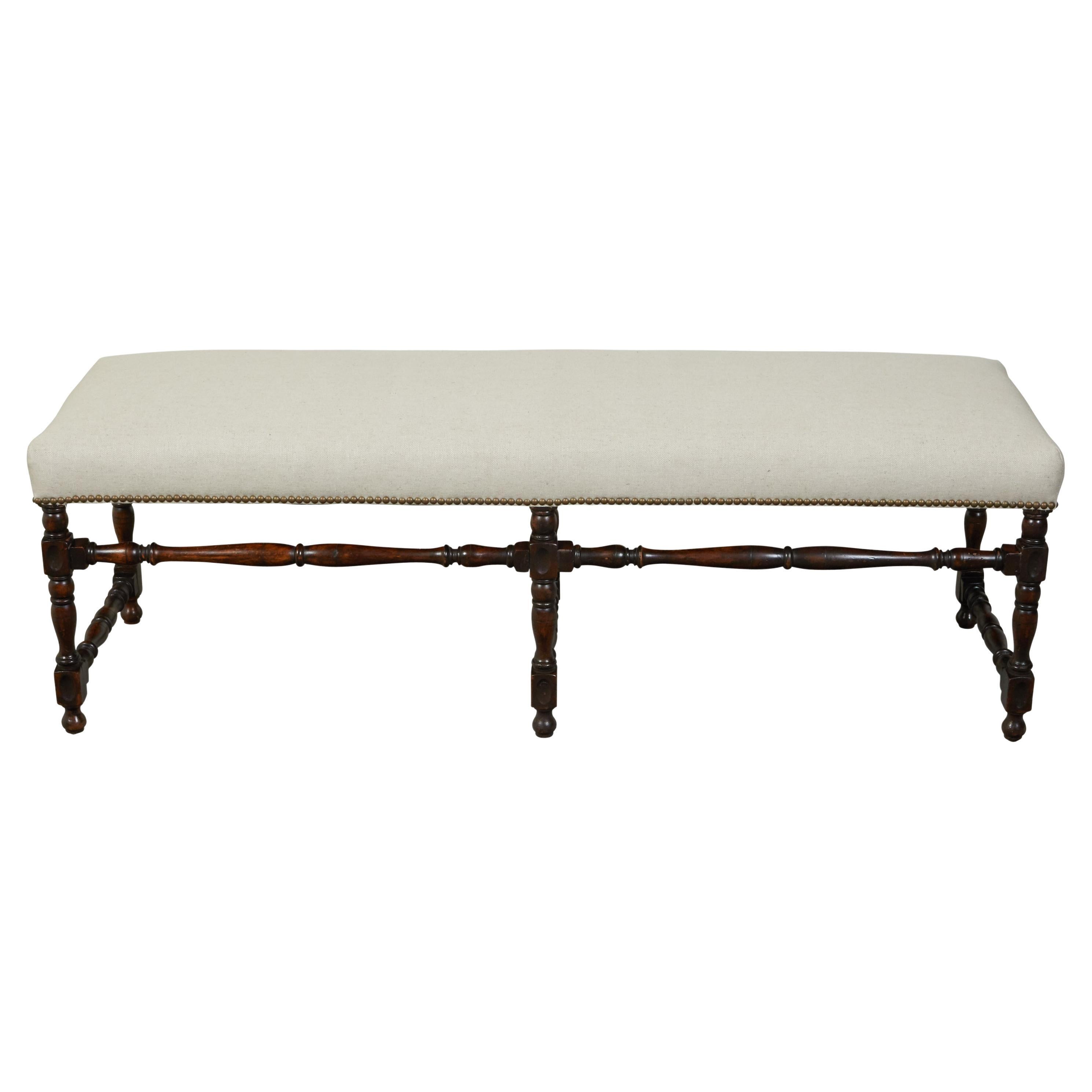 Italian 1860s Parcel-Gilt Walnut Bench with Ouroboros Motifs and ...