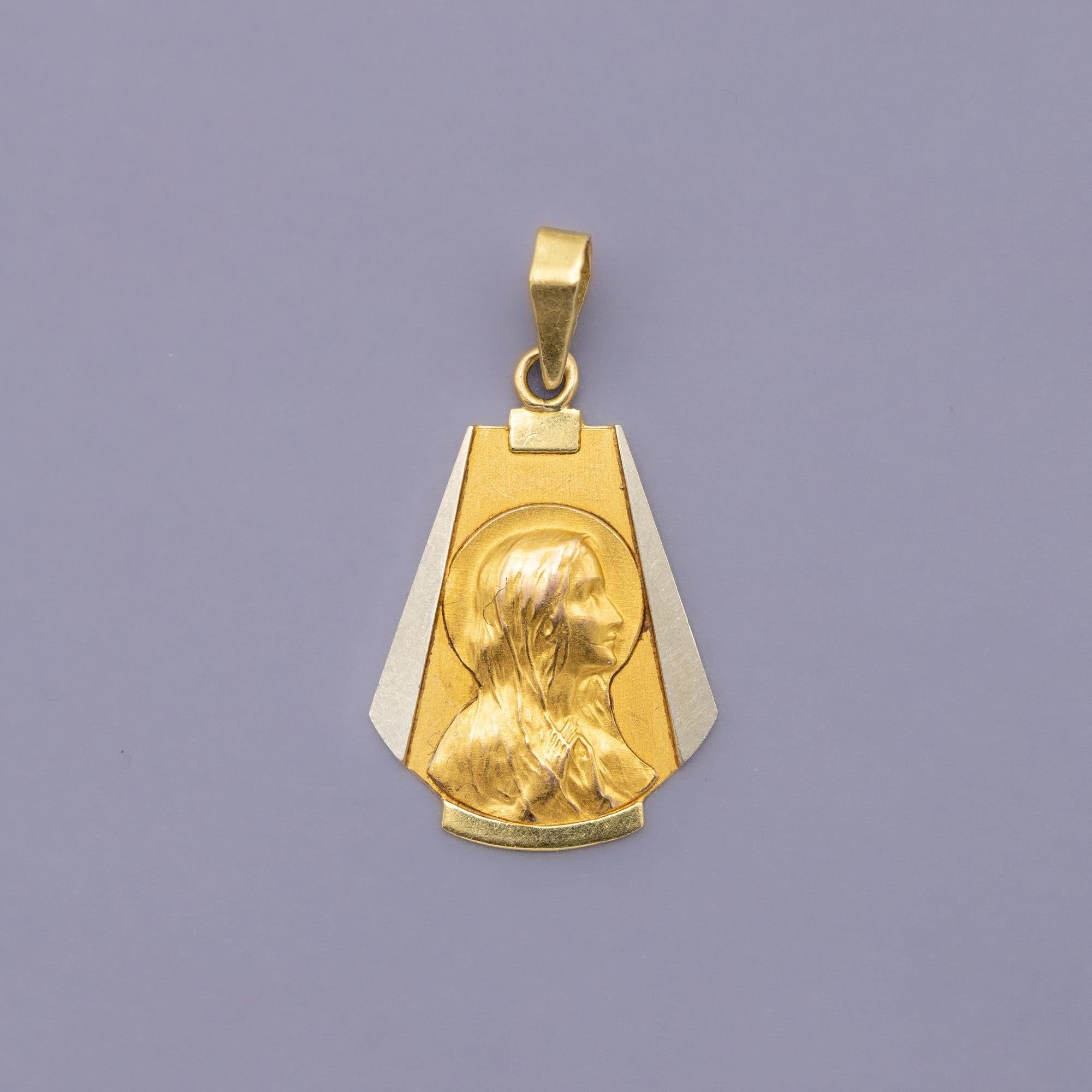 French 18K solid gold pendant - Art Deco Virgin Mary charm - 1930's ...