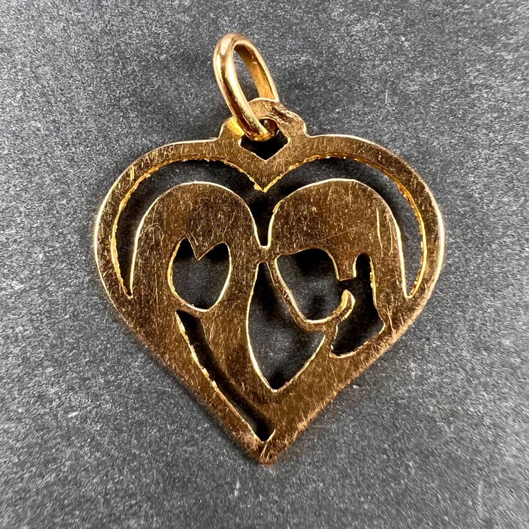 French 18k Yellow Gold Lovers Love Heart Charm Pendant For Sale at 1stDibs