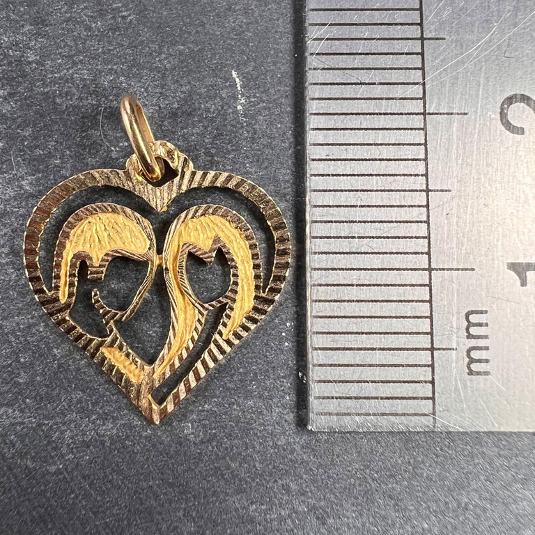 French 18k Yellow Gold Lovers Love Heart Charm Pendant For Sale at 1stDibs