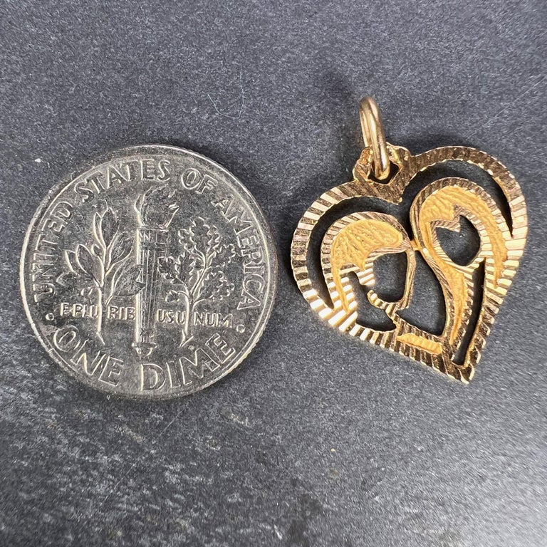 French 18k Yellow Gold Lovers Love Heart Charm Pendant For Sale at 1stDibs