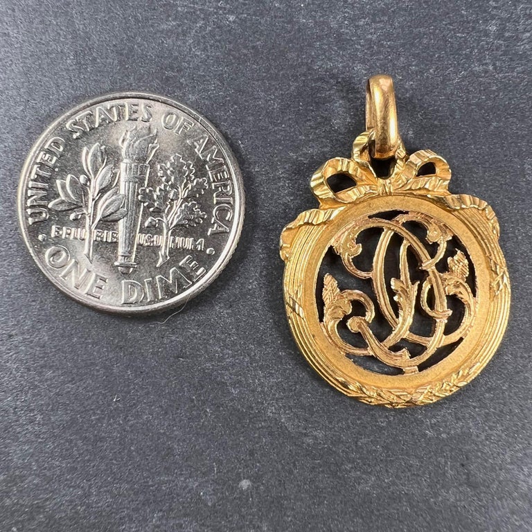 French 18K Yellow Gold Monogram Charm Pendant For Sale at 1stDibs