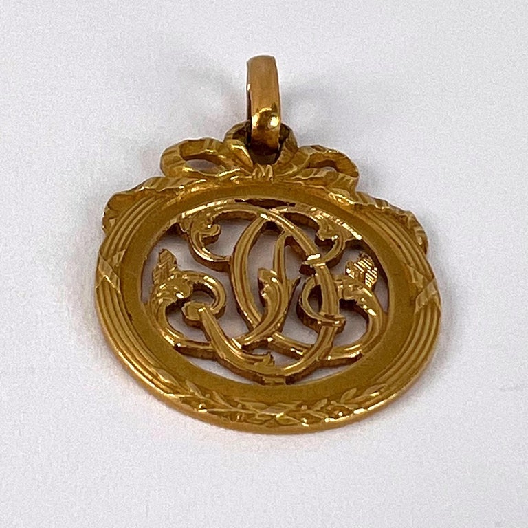 French 18K Yellow Gold Monogram Charm Pendant For Sale at 1stDibs
