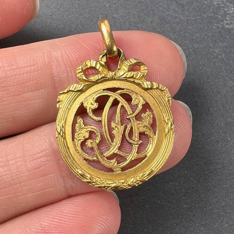 French 18K Yellow Gold Monogram Charm Pendant For Sale at 1stDibs