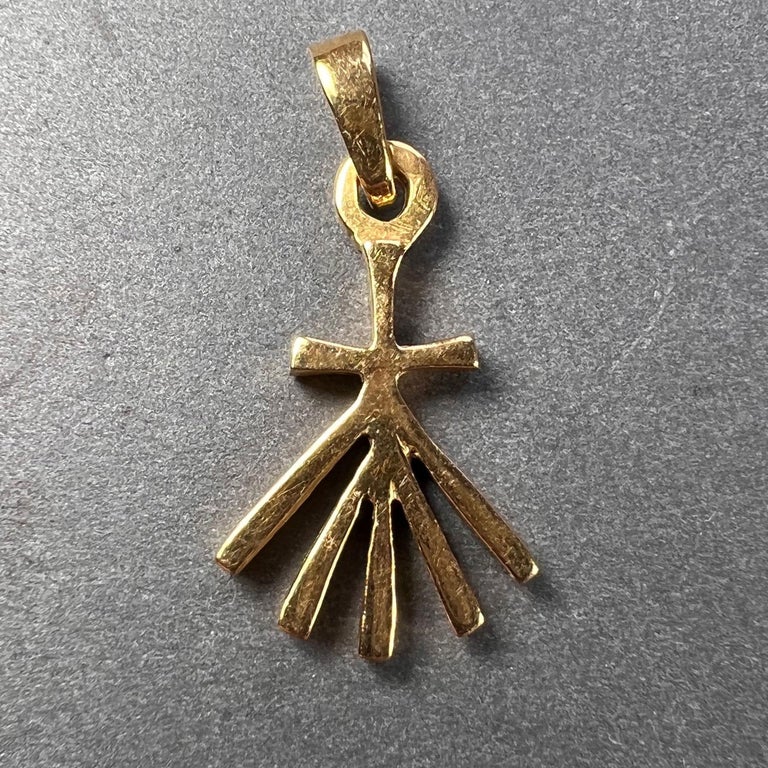 French 18K Yellow Gold Radiating Cross Charm Pendant For Sale at 1stDibs