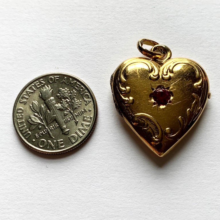 French 18 Karat Yellow Gold Red Ruby Heart Locket Charm Pendant at 1stDibs